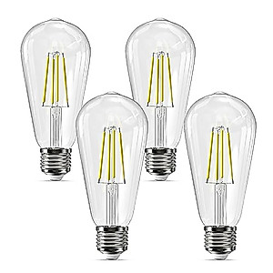 Jensense LED Bulb Edison Light Bulbs Dimmable Daylight 5000K E26 4W 40 Watt Equivalent Clear Glass for Pendant Light, Chandelier, Floor Lamp Replace, 4 Pack