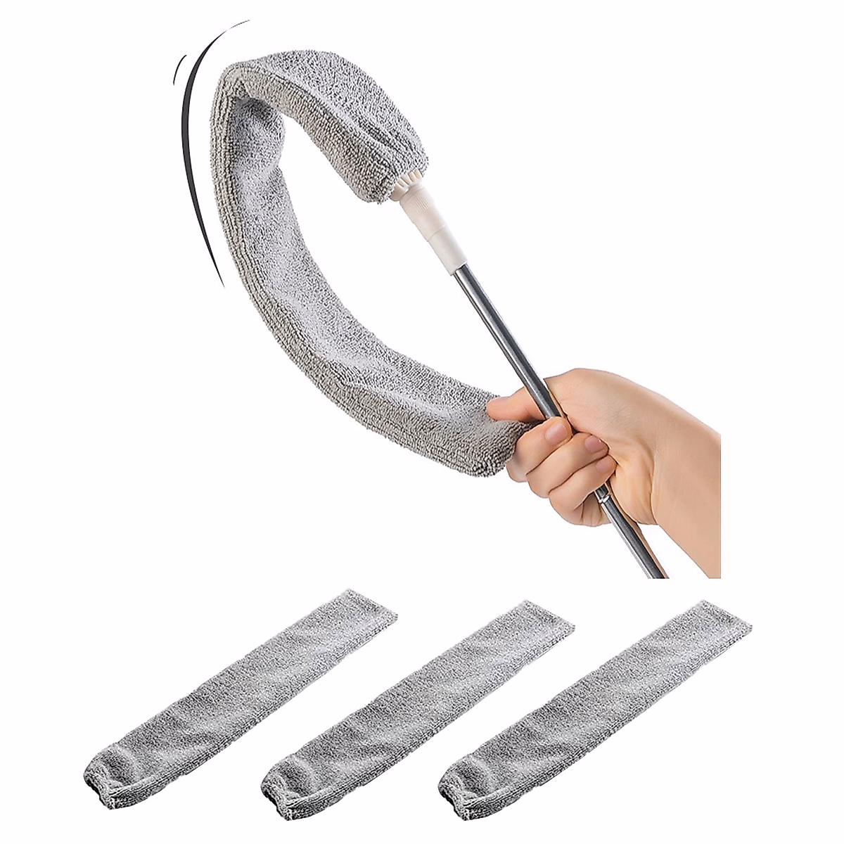 PEACHICHA Retractable Microfiber Dust Brush Gap Mop, Gap Duster Brush, Cleanning Dust Brush, Microfiber Duster Kit for High Ceiling,3 Cleaning Dust Replacement Head and 1 Extension Pole