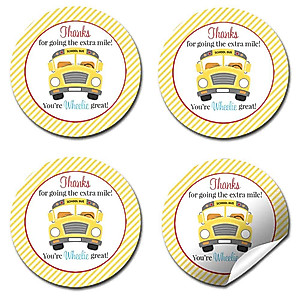 Go The Extra Mile Transportation Themed School Bus Driver Appreciation Thank You Sticker Labels, 40 2" Party Circle Stickers by AmandaCreation, Great for Envelope Seals & Gift Bags