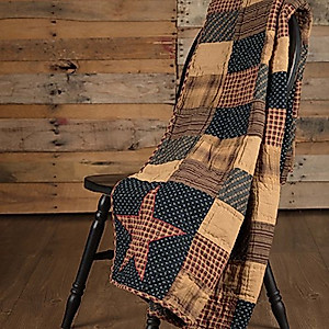 VHC Brands Patriotic Patch Quilted Throw 60x50 Country Patchwork Design, Deep Red and Navy