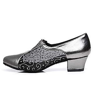 HIPPOSEUS Women's Slip-on Practice Dance Shoes with Chunky Heel Ballroom Dance Teacher Training Shoes,Model L293,US 6.5