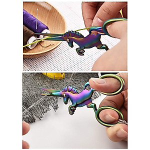 HITOPTY Unicorn Embroidery Scissors, Stainless Steel 4.5inch Cute Snips for Needlework, Cross-stitch, Embroidery, Sewing, Quilting and Needlepoint (Rainbow)