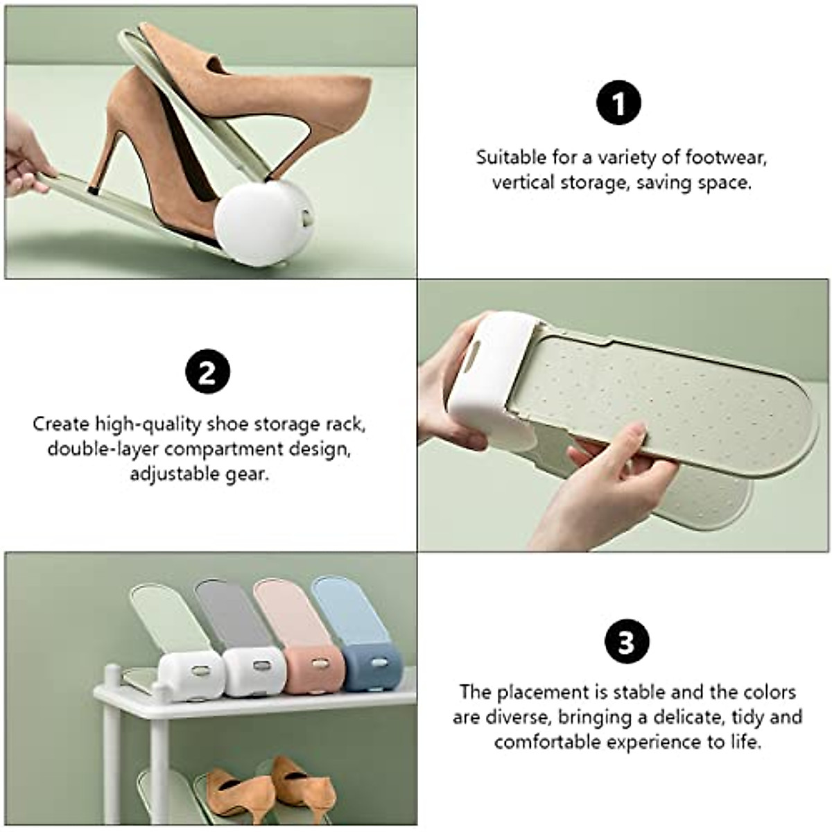 Veemoon Home Space Clo Shoes Non- Storage Sneakers Organization Holder Chic Layer Stackable Two- Deck Organizer Adjustable Shelf Slots Slipper Non-Skid Racks Stacker Saver for Shoe Stacker