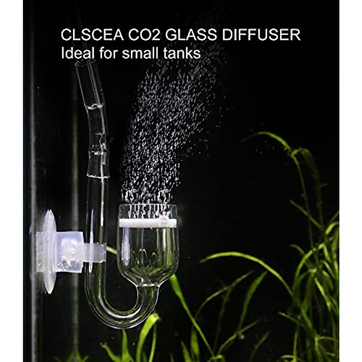 Clscea Aquarium Glass CO2 Diffuser Atomizer with U Tube Check Valve Suction Cup Premium Version