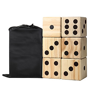 Hathaway High Roller yd Dice Set with 6 x 3.5-in Wooden Dice & Black Nylon Storage Bag, Reusable Scorecard Included yd Dice, Wood