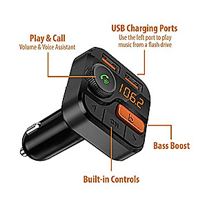 Xtreme Digital Lifestyle Accessories Armor All Wireless Bluetooth FM Transmitter with Dual Port USB Charging, Voice Controls, Bass Boost, Hands-Free Calling and Music Streaming,Block,AHF9-1010-BLK
