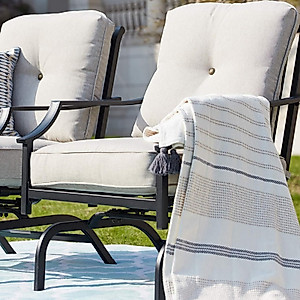 Top Space Rocking Patio Chairs Outdoor Metal Furniture Motion Spring Chair Black Dining Bistro Set with Padded Cushion for Garden Balcony Porch (Beige)