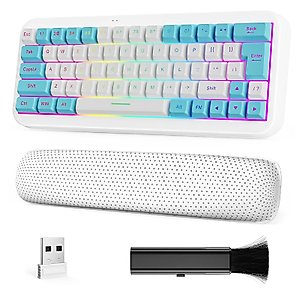 ROCHIE 60% Percent Keyboard, Wireless Gaming Keyboard, Gaming Keyboard 60 Percent, 2.4G Computer Keyboard with Wrist Rest, Compatible with Mac OS and Windows for Laptop PC (White-2)