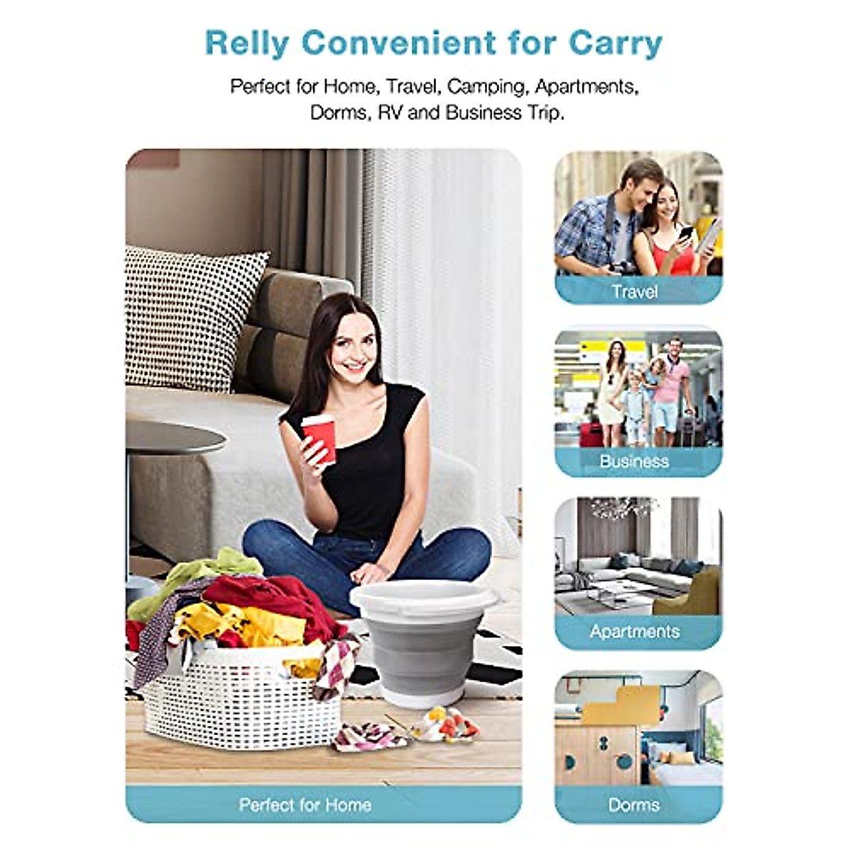 Portable Washing Machine, Mini Washing Machine Ultrasonic Turbine Wash, Mini Portable Washer for Underwear, Sock, Baby Clothes, Travel, Camping, Dorm, RV, Home Foldable Small Portable Laundry Machine