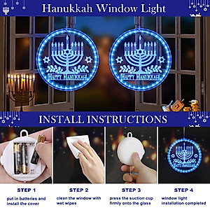 Hanukkah Decorations Window Lights, 8.3" Blue Hanukkah Menorah Star of David Chanukah Lights, Battery Operated Hanukkah Lights Window Decorations for Home Hanukkah Gift Holiday Decor