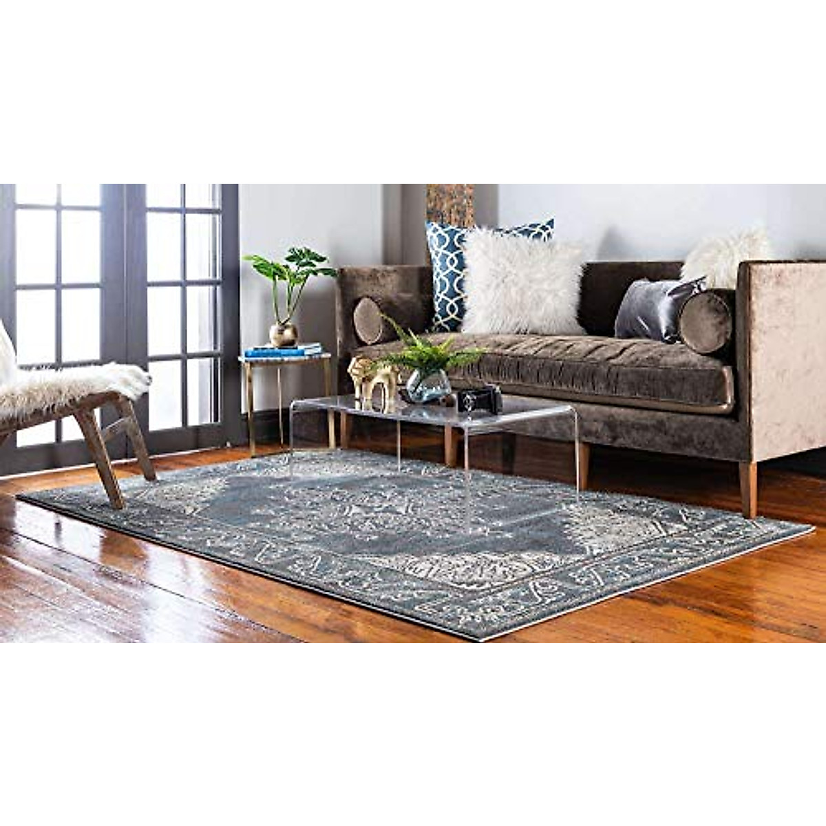 Unique Loom Aurora Collection Over-Dyed, Abstract, Botanical Southwestern, Transitional Area Rug, 2 ft x 3 ft, Gray/Ivory