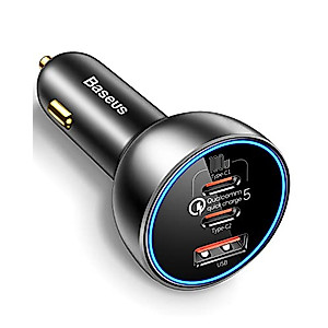 160W USB C Car Charger, Baseus PD3.0 QC5.0 PPS 45W 3 Ports Super Fast Charging Type C Car Phone Charger Adapter for iPhone 14 13 12 11 Pro Max Samsung Galaxy S22/S21 Ultra/Tab S8 iPad MacBook Laptop