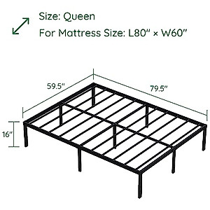 DiaOutro 16 Inch Queen Bed Frame Heavy Duty Metal Platform No Box Spring Needed, Maximum Storage, Easy to Assembly, Noise Free, Black