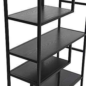 Household Essentials Black Oak Geometric Tall Open Book Shelf | Mid Century Modern Shelves