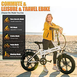 VITILAN V3 Foldable Electric Bike 20 Inch Fat Tire E Bike for Adults, 750W Eletric Bike 28 Mph, Folding Ebike 13AH 624Wh Electric Bicycle, White