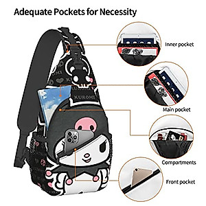 ORPJXIO Crossbody Bags Kuromi Anime My Melody Cross Chest Bag Sling Backpack for Man & Women Adjustable Shoulder Bag for Cycling Camping Hiking Sports Travel