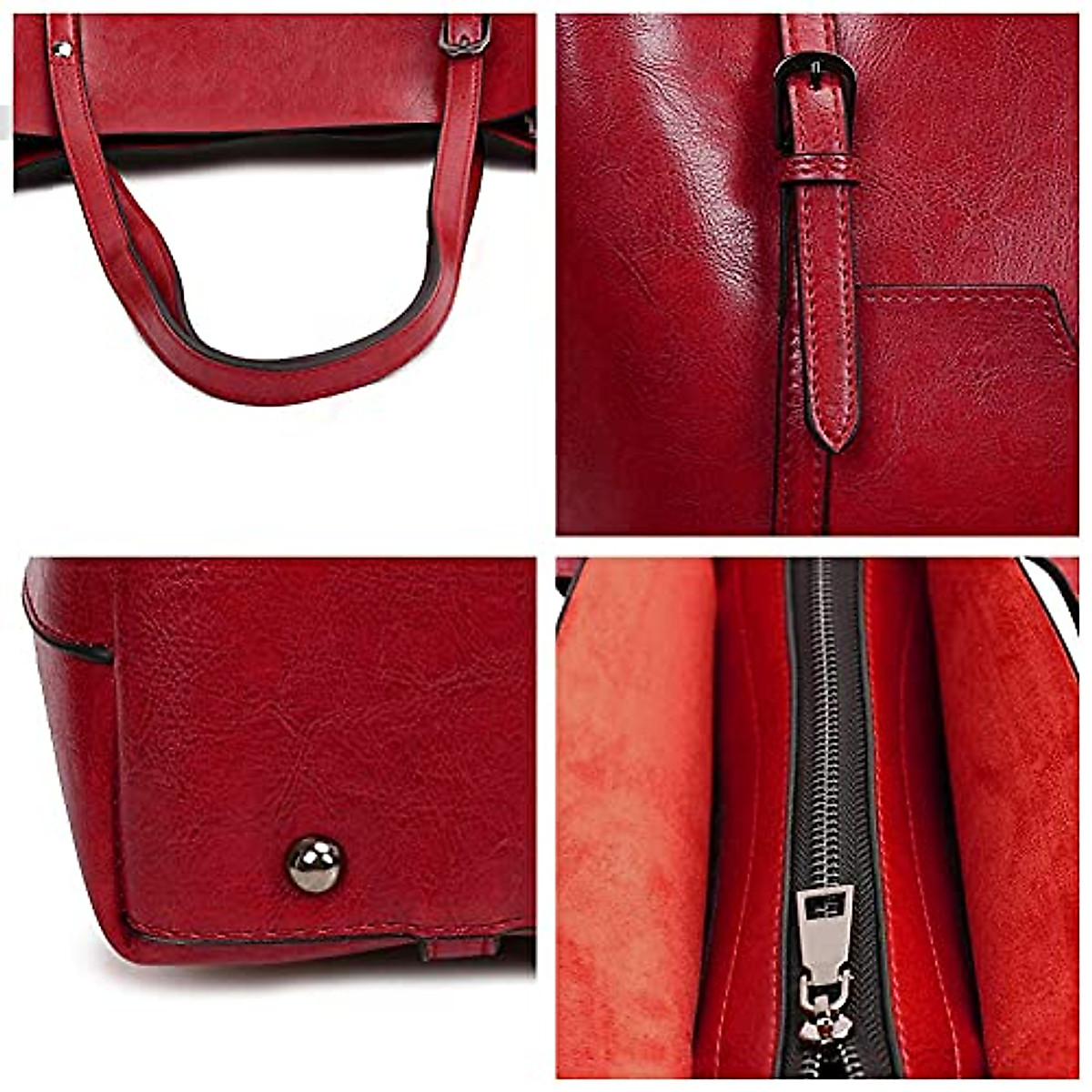 HgOgTg Handbags Purse for Women Designer Genuine Leather Large Ladies Tote Hobo Vintage Shoulder Bags,Red crossbody bag