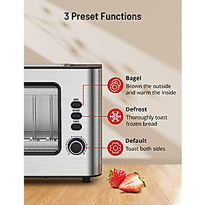 Toaster, Paris Rhône Toaster 2 Slice Extra Wide Long Slot Retro Toaster with Easy View Window, 6 Browning Levels, Easy to Clean, Auto Shutoff, Stainless Steel Silver Toaster for Bagels, Waffles (Silver)