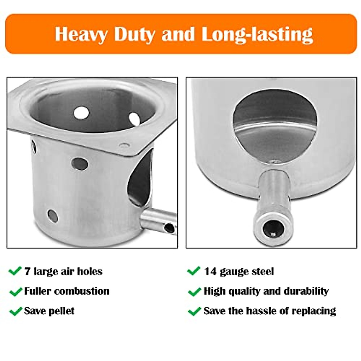 GRISUN Fire Burn Pot for Traeger and Pit Boss Pellet Grill, Upgraded Heavy Duty Pellet Grill Replacement Parts, Come with Hot Rod Igniter, Screws, and Fuse