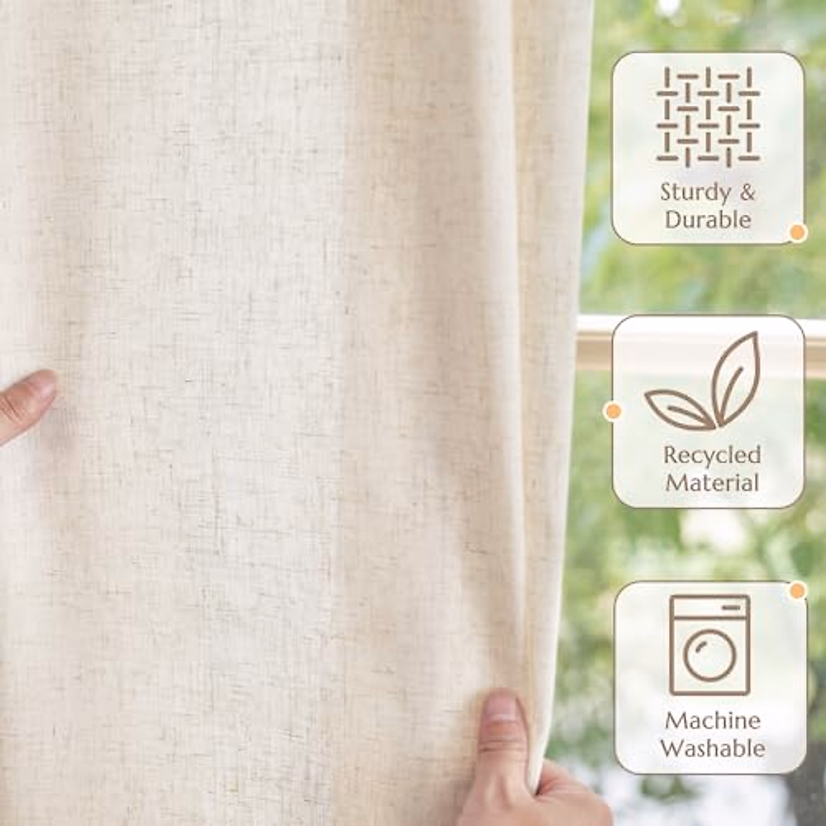 Jinchan Soft Linen Natural Curtains, 84 Inch Long, Crude Light Filtering Farmhouse Curtains for Living Room & Bedroom, Beige Back Tab Top Set 2 Panels (W50 x L84)