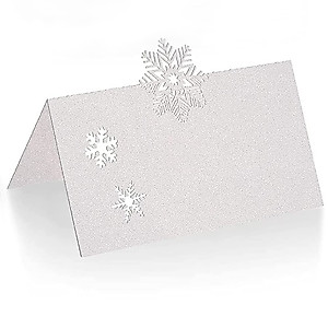 UUYYEO 48 Pcs Snowflake Table Cards Christmas Party Place Cards Wedding Seating Cards Tabletop Name Tags Table Setting Cards Food Buffet Labels