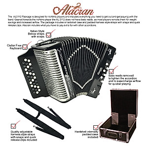 Alacran AL3112 Accordion Package: 31 Button, 12 Bass Accordion with Rigid Case and Adjustable Straps (Sol/GCF, Gloss Black)