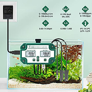 Water Quality Meter High Precise Water Quality Detector 6 in 1 PH TDS EC SG Salt Temperature Tester Continuous Monitor Meter