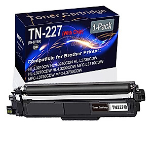 Kolasels (with Chip) 1-Pack (Black) Compatible High Yield TN227 TN-227 (TN-227BK) Printer Toner Cartridge use for HL-L3210CW L3230CDW L3270CDW Printers
