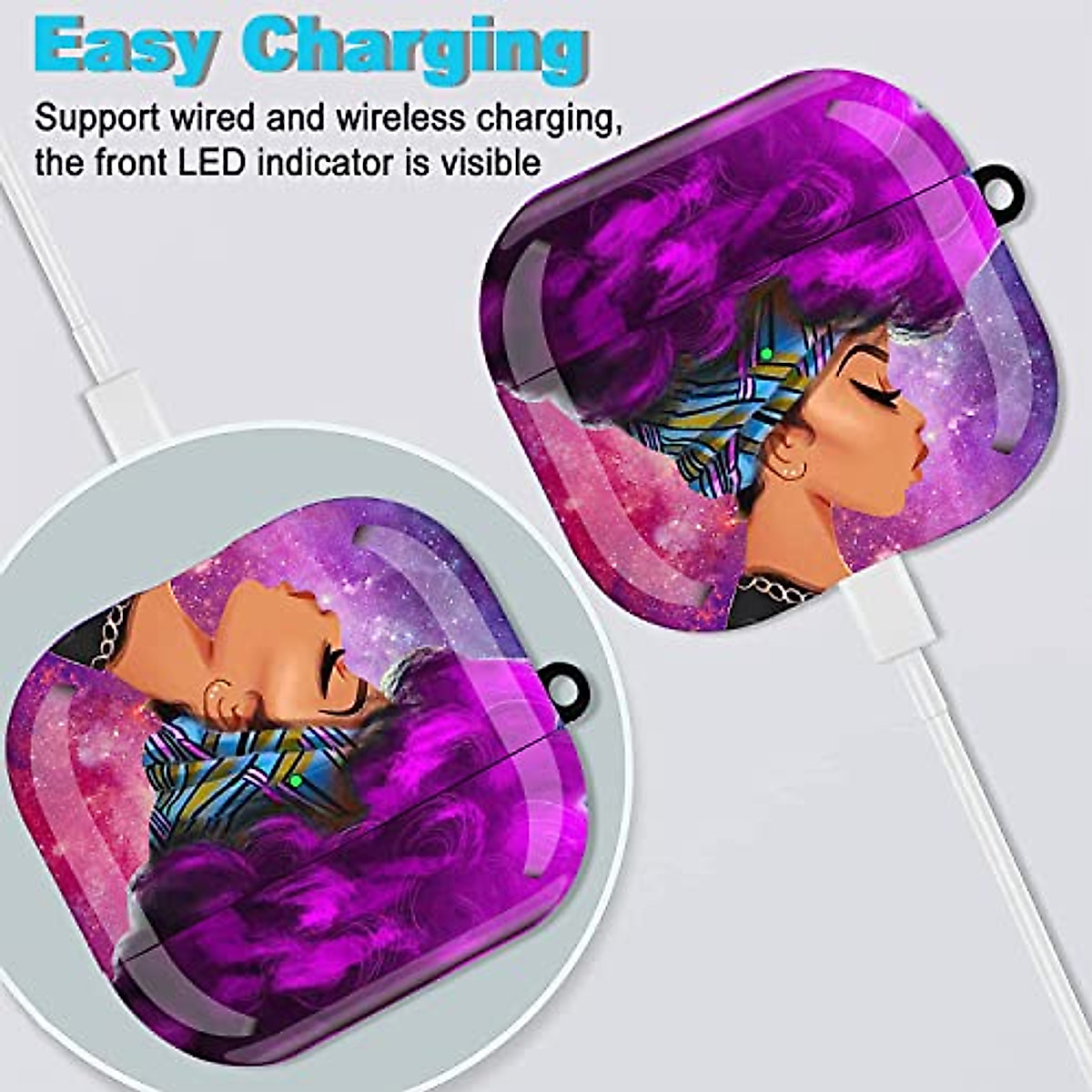 Airpods 3rd Generation Case (Not Fit Pro) - Wonjury Afro African American Protective Hard Airpods 3 Case Cover Women Girls with Keychain for Apple Airpod Gen 3 (2021) Charging Case, Hair Girl