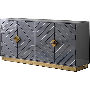 Best Master Furniture Titus High Gloss Lacquer Sideboard/Buffet with Gold Trim, Grey