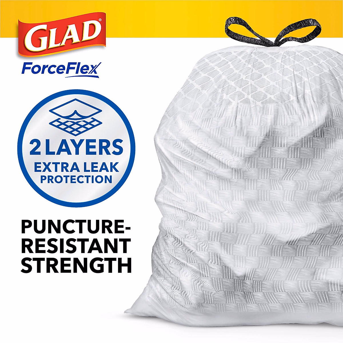 GLAD ForceFlex Tall Kitchen Drawstring Trash Bags, 13 Gallon Grey Trash Bag for Kitchen, Fresh Clean with Febreze Freshness and Leak Protection, 110 Count