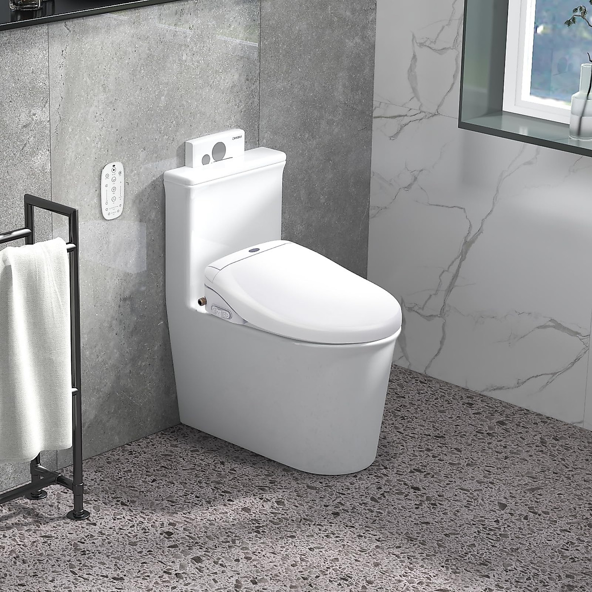 SWISH WEAVERS Smart Bidet Toilet Seat with Wireless Remote and Side Panel, Multiple Spray Modes, Adjustable Heated Seat, Warm Water and Air Dryer, Auto LED Nightlight, White