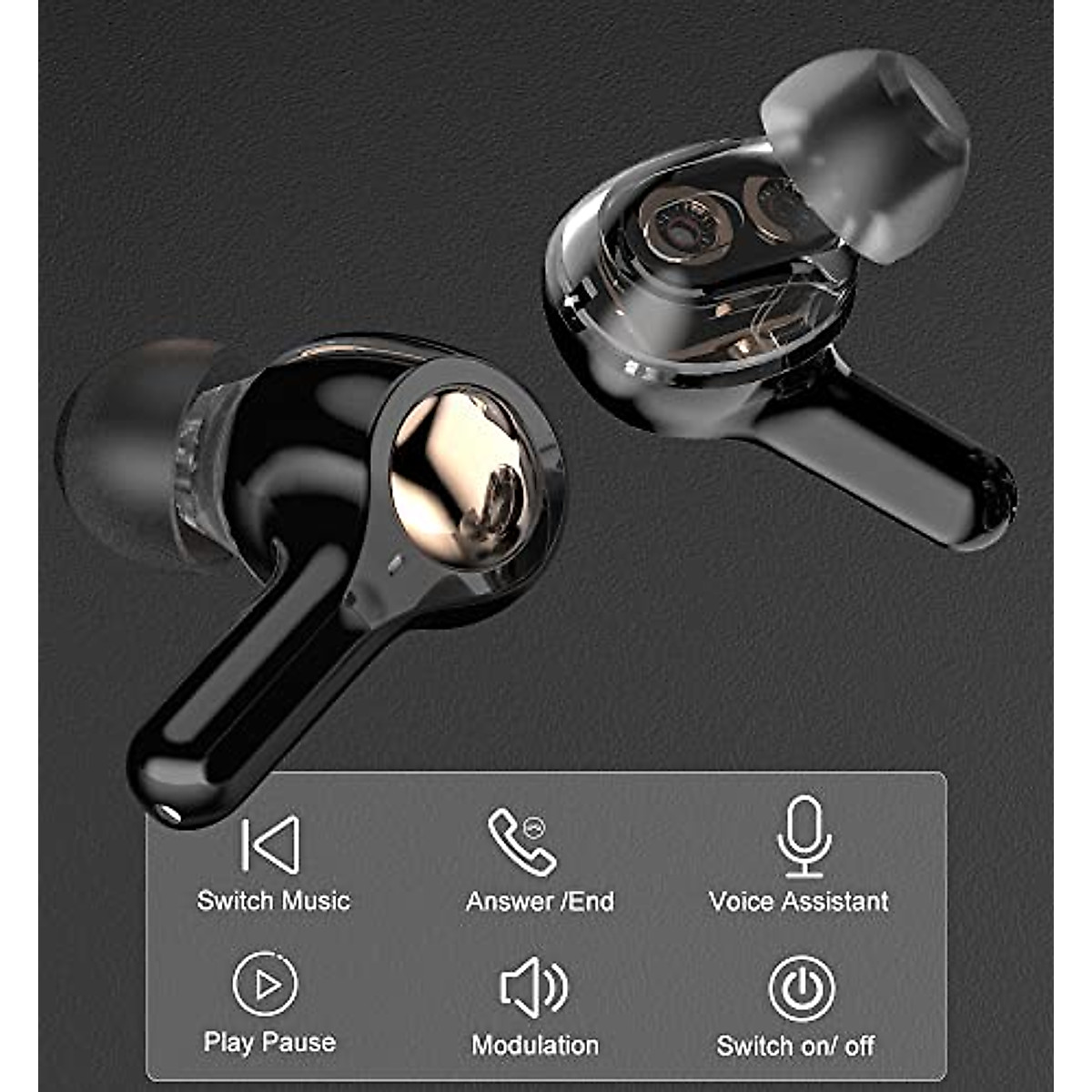 Bluetoth Headphones 4 Dynamic Drivers Wireless Earbuds 40Hrs Playtime with LED Display Charging Case Touch Control in-Ear Earphones with Mic Premium Deep Bass Headset for Sport Black
