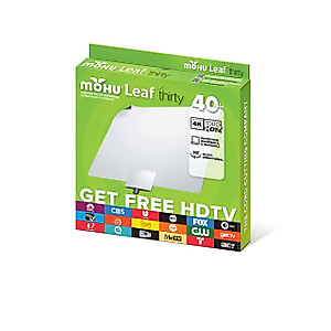 Mohu Leaf 30 Indoor TV Antenna, 40 Mile-Range, UHF/VHF Multi-directional, Original Paper-Thin, 10 ft. Detachable Coaxial Cable, Reversible, Paintable, 4K-Ready HDTV, MH-110583