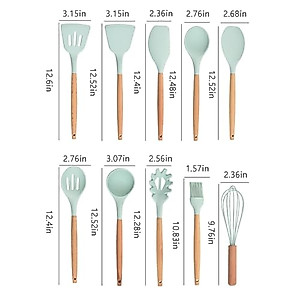 VETCS 12-Piece Silicone Kitchen Cooking Utensils Set with Holder,Heat-Resistant BPA Free Kitchen Tools,Dishwasher Safe,Black,12.5 * 33.2cm