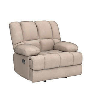 Dreamsir Oversized Rocker Recliner Chair, Manual Recliner Single Sofa Couch, Soft Fabric Overstuffed Rocking Chair for Living Room, Theater Seating for Big Man, Sandy