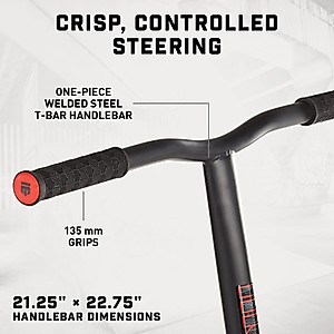 Mongoose Rise 100 Pro Freestyle Stunt/Trick Scooter, Lightweight Alloy Deck & Heavy-Duty Frame Up to 220 lbs., T-Bar Handlebar w/ Bike-Style Grip, High Impact 100mm Wheels, Black/Red