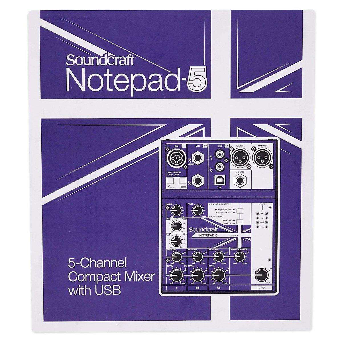 Soundcraft Notepad-5 Channel Podcast Mixer Podcasting Interface Bundle with Rockville PRO-M50 Studio Headphones, RMC-XLR Handheld Wired Mic and RTMS21 Desktop Tripod Mic Stand with Pop Filter