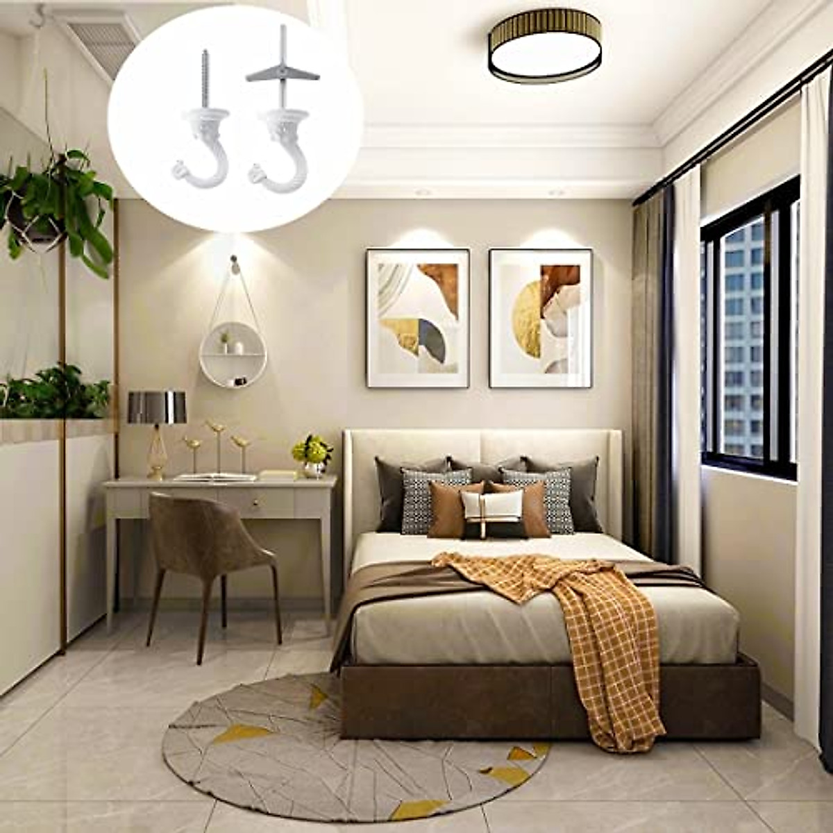 GDQLCNXB 6Sets 55mm/2.17" Ceiling Metal Ceiling Hooks, Heavy Duty Swag Ceiling Hooks with Hardware for Hanging Plants/Chandeliers/Wind Chimes/Ornament (White Color)