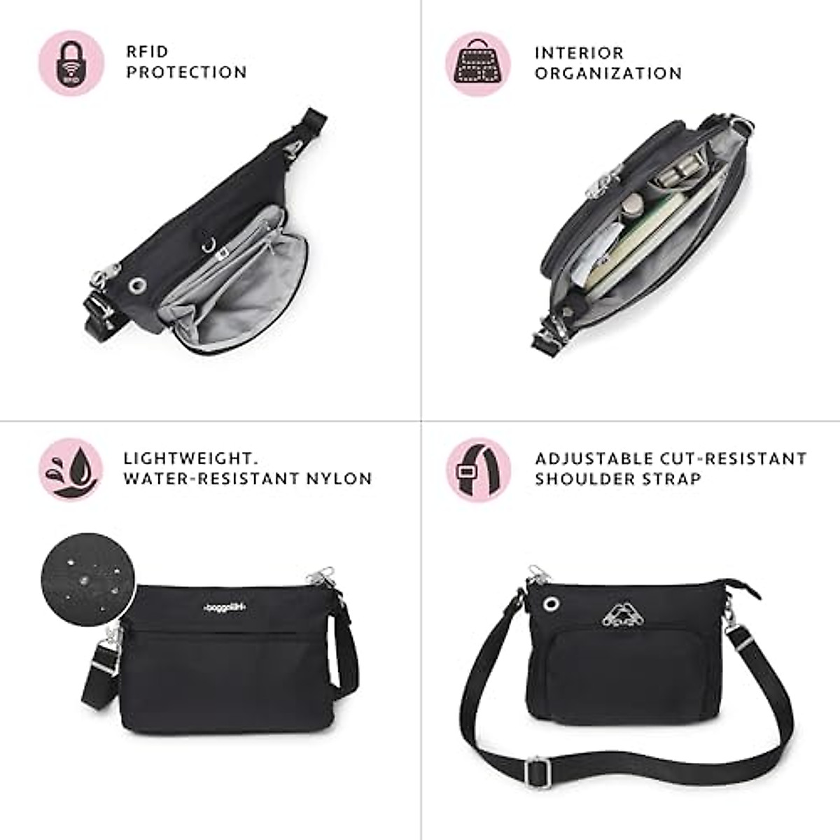 Baggallini womens Securtex® Anti-theft Memento Crossbody Bag Cross Body, Midnight Blossom, One Size US