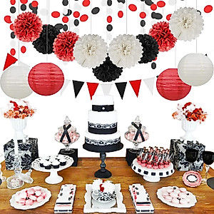 White Red and Black Party-Decorations - 2Pack Triangle Paper Pennant Banner Flags Birthday Wedding Graduation Bachelorette Decor