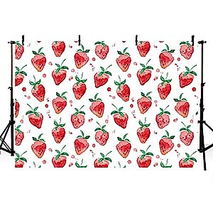 MEHOFOND Strawberry Photo Backdrop Pink Watercolor Baby Shower Birthday Party Decorations Supplies for Girls Photography Background Wall Paper Banner Dessert Table Studio Photo Props Vinyl 7x5ft