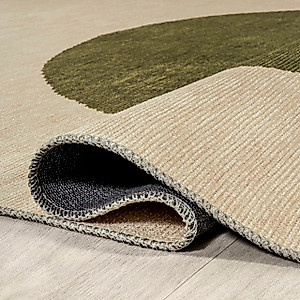 JONATHAN Y WSH113C-28 Cirkel Minimalist Geometric Dot Machine-Washable Indoor Runner-Rug, Scandinavian, Modern, Bohemian Easy-Cleaning,Bedroom,Kitchen,Living Room,Non Shedding, Cream/Green, 2 X 8