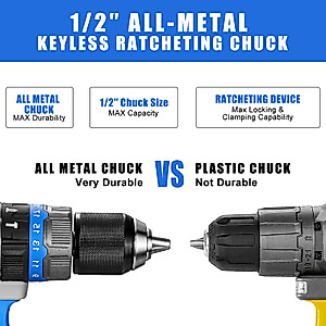 DEKOPRO Hammer Drill 20V Brushless Power Drill Set with Impact Drill,Cordless Drill with Battery and Charger,550 In-lbs,21+3 Torque Setting,1/2'' Keyless Chuck,2-Variable Speed,16pcs Bits Accessories
