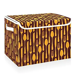 CaTaKu Orange Knifes Storage Bins with Lids and Handles, Fabric Large Storage Container Cube Basket with Lid Decorative Storage Boxes for Organizing Clothes