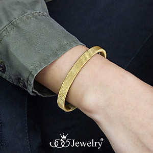 555Jewelry Stainless Steel Flexible Adjustable Cuff Bracelet, Unisex Open Bangle Bracelet, Mesh Bracelets for Women, Mens Cuff Bracelet, Mens Bangle Bracelet - Gold