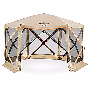 Hike Crew 6-Panel Pop-Up Screen House Gazebo 140x140 Inch – Instant Setup 6-Sided Hub Tent UV Resistant (SPF 50+) Fits 9 People Heavy Duty 210D Material – Includes Carry Bag & Ground Stakes