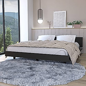 Epinki Queen Bed Frame Black, Particle Board, Low Profile Bed, Easy Assembly