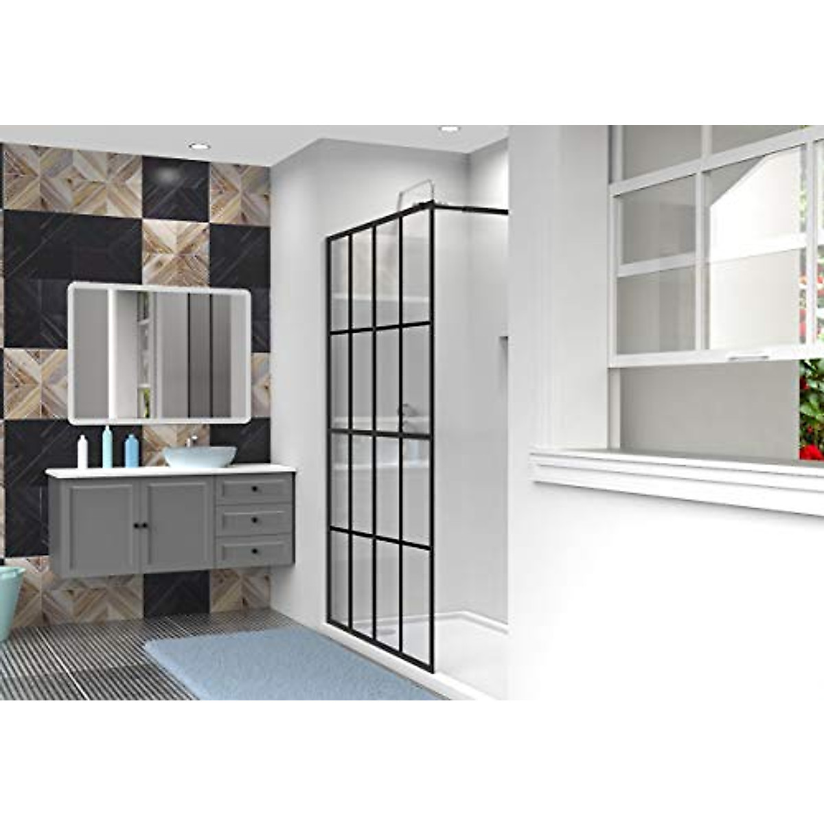 Goodyo 34" X 72" Shower Door Clear Tempered Glass Framed Shower Screen Walk-in Black Finish