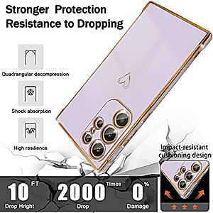 SZXYCZL Compatible with Samsung Galaxy S23 Ultra 5G Case for Women Girl with Luxury Plating Full Camera Lens Protection Cute Love Plating Edge Soft TPU Anti-Fall Case for Samsung S23 Ultra-Purple